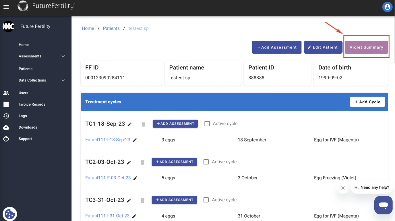 Cómo crear el informe "VIOLET Summary" – Future Fertility